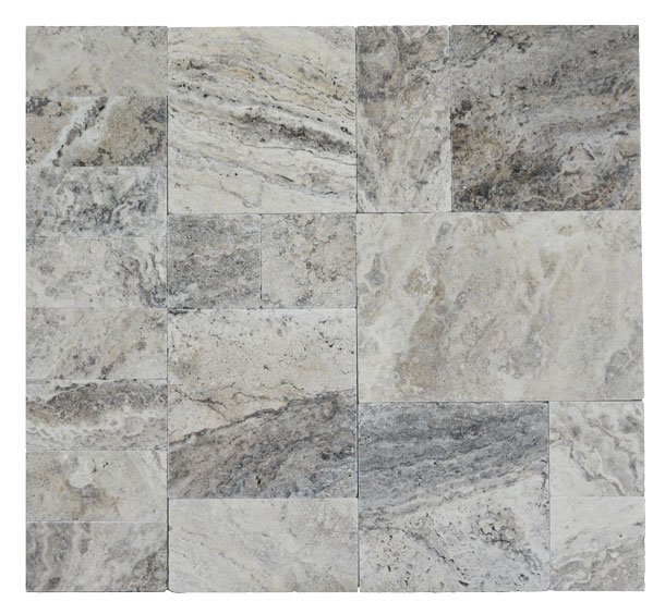French Pattern Alaskan Silver Tumbled Travertine Pavers - Travertine ...