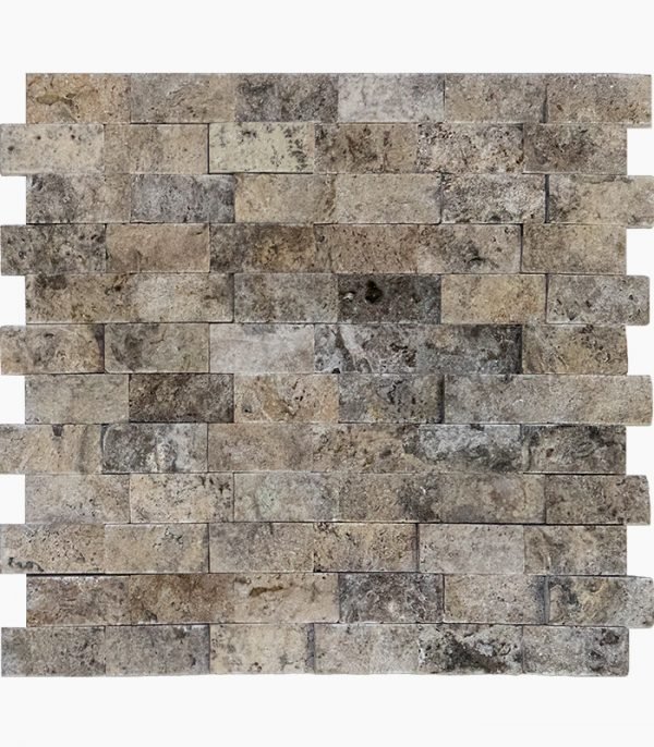 1x2 SILVER SPLIT FACE TRAVERTINE MOSAIC TILE - Travertine Warehouse