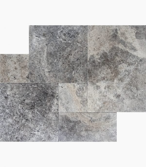 FRENCH PATTERN SILVER TUMBLED TRAVERTINE TILE - Travertine Warehouse
